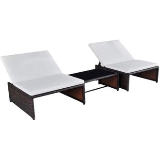 vidaXL Vidaxl - Chaises de jardin inclinables lot de 2 et table r&eacute;sine tress&eacute;e