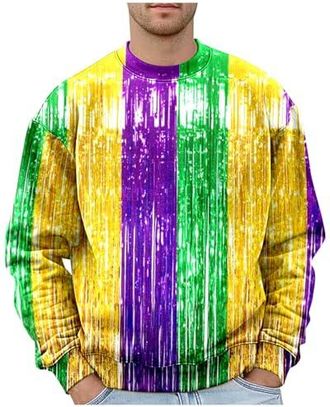 Generico Pullover pour homme économique sans capuche, grandes tailles, imprimé logo de vacances, vêtement hip hop oversize avec grand décolleté, or, XXL