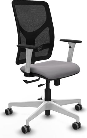 Piqueras y Crespo Schreibtischstuhl grau mit wei&szlig;en und schwarzen Armlehnen, h&ouml;henverstellbare Lendenwirbelst&uuml;tze, ausgestattet mit Syncro/Traslack und Schneideschaum. 