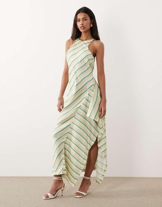 Asos Robe mi-longue en satin ray&eacute; avec dos nageur et volants sur le c&ocirc;t&eacute; - Multicolore