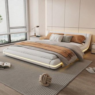 Generic Intelligentes 160x200 Plattformbett mit LED-Umgebungsbeleuchtung - 24-Tasten-Fernbedienung, PU-Abdeckung und modernem wei&szlig;em Design (ohne Spiele)
