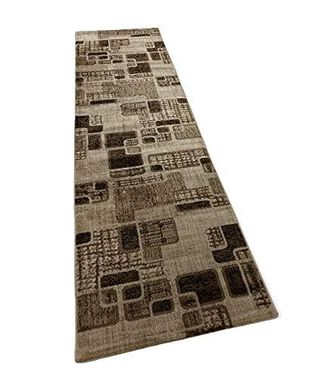 Vimoda Teppich Kurzflor Modern Kariert Retro geometrisches Muster Meliert Braun Beige f&uuml;r Wohnzimmer, Schlafzimmer, Ma&szlig;e:80 x 300 cm
