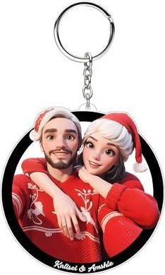 Generic Porte-clés personnalisé style dessin animé 3D avec cadre photo, cadeau pour homme, femme, famille, Ronde., Medium