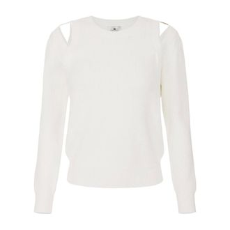 Elisabetta Franchi Femme, Pulls, Blanc, Taille: 40 FR SweaT-shirt en maille avec d&eacute;coupes