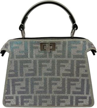 Fendi Sac bandouli&egrave;re Fendi Pre-owned Peekaboo Vitello Laminato FF Petite I See U Crystal - Femme - Pre-owned - Gris - Taille: ONE Size