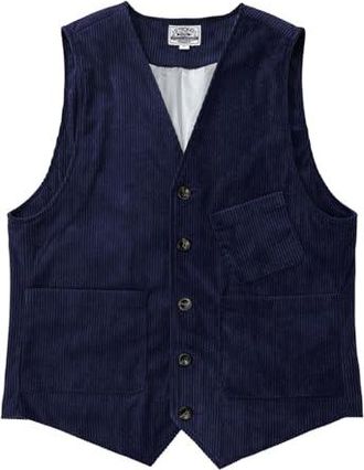 Generic Gilet de chasse rétro en velours côtelé pour homme, printemps et automne, hiver, couleur unie, style britannique, gilet long en cuir pour homme, bleu 