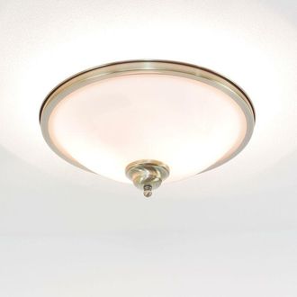 Licht-Erlebnisse Licht-erlebnisse - Deckenlampe Glas Jugendstil in Messing antik gl&auml;ndend antik Wei&szlig; 40 cm rund Wohnzimmer Schlafzimmer