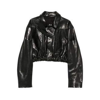 Rick Owens Cropped Leather Jacket - - Jackets - Damen - Schwarzk - S