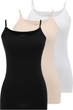 Westmark London Top Spaghetti Debardeur Femme en Coton, Paquet de 3, Débardeur à Bretelles Ajustables, Confortable et Pratique, XXL, 3 Pack, Blanc, Beige, Noir