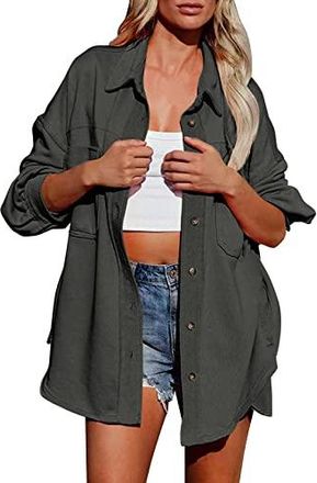Generic Vestes pour femmes 2026 Veste d&eacute;contract&eacute;e &agrave; manches longues avec boutons Trench Coat Couleur unie, gris fonc&eacute;, M