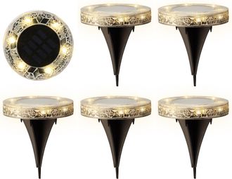 Lumineo LED Solar Bodenleuchte 11x13cm Kunststoff Glas Mosaik 6er Set Solarleuchte für Garten Beet Einfahrt - Bodenstrahler Solarstecker Wegbeleuchtung - Auße