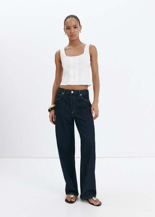 Mango Bluse mit Kn&ouml;pfen und Spitzen-Detail cremewei&szlig; - Damen - XS - MANGO