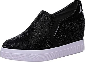 Rismart Femme Talon Compens&eacute; Baskets Mode Brillants Strass D&eacute;contract&eacute;e Plateforme Chaussures Noir,38 EU