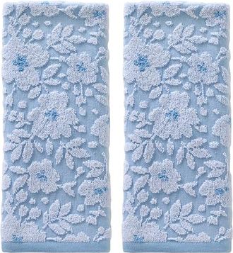 SKL Home Jacquard-Handtuch, Blumenmuster, Himmelblau, 2 St&uuml;ck