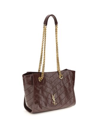 Saint Laurent Womens Tote Bag Niki Hot Wine Calf Leather Shoulder