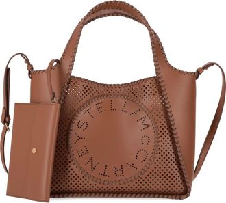 Stella McCartney sac à bandoulière à logo perforé - Marron