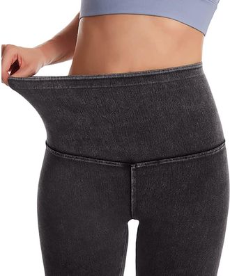 Onsoyours Damen Leggings Jeans-Look High Waist Jeggings Stretch Jeans Hose Blickdicht Einfarbig Yogahose Kompressions Fitnesshose f&uuml;r Gym Laufen Fitness F Dunke