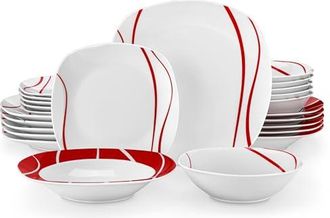 Malacasa S&eacute;rie FELISA 24pcs Service de Vaisselle en Porcelaine pour 6 Personnes avce Assiettes Plates, Plats Creuses, Assiettes &agrave; Dessert, Bols &agrave; C&eacute;r&eacute;ales, Ser