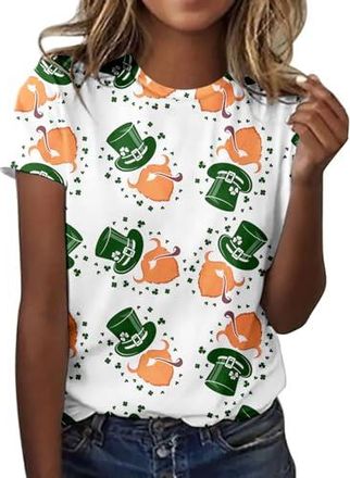 Generic T-shirt à manches courtes et col rond imprimé Happy Saint P 2026 St Patrick pour femme, jaune, XXL