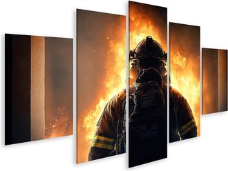 Islandburner Bild auf Leinwand Feuerwehrmann bekämpft Brand in brennendem Gebäude Bilder Wandbilder Poster