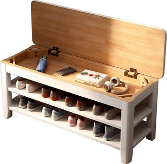 Generic Schuhbank mit Stauraum Klappbares Staufach Massivholzrahmen Sitzbank mit Stauraum Bis 220 Kg Belastbar Schuhschrank mit Sitzbank f&uuml;r Eingangsbereich, 