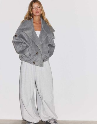 Stradivarius manteau oversize &agrave; col montant gris