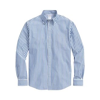 Brooks Brothers Homme, Chemises, Bleu, Taille: XL Chemise Boutonn&eacute;e &agrave; Rayures en Popeline