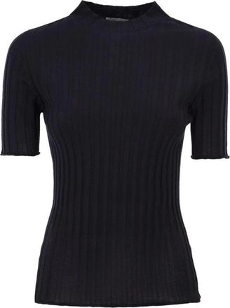 PESERICO Femme, Pulls, Bleu, Taille: 46 FR Pull &agrave; Manches Courtes et Col Montant C&ocirc;tel&eacute;