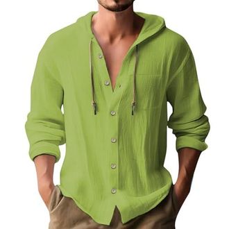 Generic Chemise &agrave; capuche en lin m&eacute;lang&eacute; &agrave; manches longues pour homme, chemise d&eacute;contract&eacute;e l&eacute;g&egrave;re avec cordon de serrage, coupe d&eacute;contract&eacute;e, surdimensionn&eacute;e