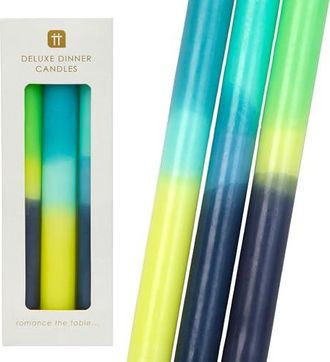 Talking Tables 3er-Packung Ombre Spitzkerzen 20cm Duftfrei Blau Gelb Gr&uuml;n Set Ideal f&uuml;r Tischdekoration Hochwertige Dinnerkerzen Gro&szlig;e Kegelkerzen 20 x 2,2 x 2,2 cm