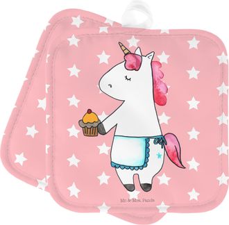 Mr. & Mrs. Panda Topfuntersetzer Einhorn Muffin - Geschenk, Topfhandschuhe, Unicorn, Topflappen, Set, Geburtstagsgr&uuml;&szlig;e, 2er, Backen, topfhalter, Geburtstag