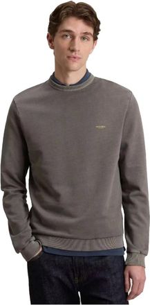 Woolrich Homme, Sweatshirts et sweats &agrave; capuche, Gris, Taille: S SweaT-shirt ras du cou en pur coton, teint en pi&egrave;ce avec logo