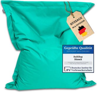 BuBiBag Riesen Sitzsack XXL mit F&uuml;llung, Outdoor Sitzs&auml;cke f&uuml;r Kinder und Erwachsene, Beanbag mit waschbarem Bezug & &uuml;ber 3 Mio. EPS-Perlen (T&uuml;rkis 190x145cm)