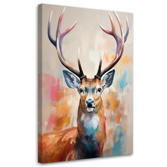 Feeby Bilder - Foto Geschenk - Hirsch Tiere Gemalte - 80x120 1tlg - Leinwandbilder Wohnzimmer - Wandbild &uuml;ber dem Bett - Bild Schlafzimmer - Aesthetic Zimme