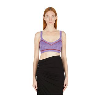 Paco Rabanne Femme, Tops, Violet, Taille: 42 FR Top Court M&eacute;tallis&eacute; en Maille