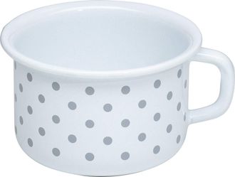Riess 0299-066, Kaffeeschale 10, Kaffeebecher, Country - PÜNKTCHEN GRAU, Durchmesser 10 cm, Höhe 7,4 cm, Inhalt 0,4 Liter, Emaille, weiß mit grauen Pünktche