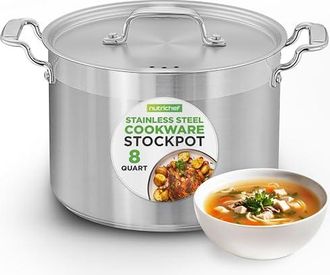 Nutrichef NutriChef Kochtopf Edelstahl 7,6L Induktion - Kompakter Topf mit Deckel für Singlehaushalt & kleine Familien Spülmaschinenfest & platzsparend, Ideal f