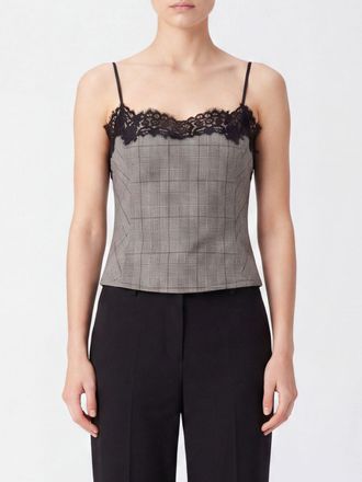 Pinko Top en m&eacute;lange de laine Prince de Galles avec empi&egrave;cements en dentelle et fines bretelles