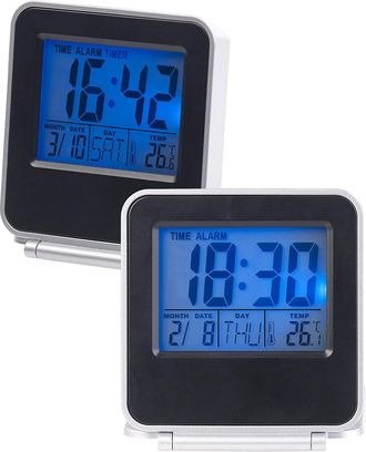 Pearl Thermometer mit Uhr: 2er-Set Kompakte digital Reisewecker, Thermometer, Kalender (Digitaluhr mit, Reisewecker klappbar, Raumthermometer)