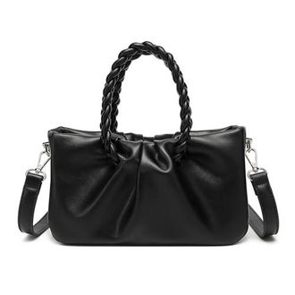 Miss Lulu Sac à bandoulière en cuir simili PU pour femme avec courroie dépaule amovible et ajustable, petit sac à poignée tressée (noir)