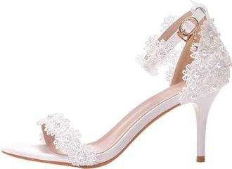 BESPORTBLE Escarpins de Mariage Blancs en Dentelle Sandales &agrave; Talons Aiguilles Fins Taille 37 Chaussures &Eacute;l&eacute;gantes pour Femmes Escarpins Pointus Perles pour Soir