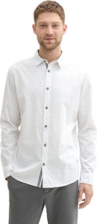 Tom Tailor Herren Tailliertes Hemd mit Alloverprint,36738 - White Circle Design, XL