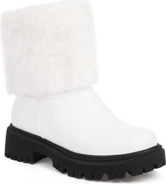 Generic Bottes de neige dhiver doubl&eacute;es de fausse fourrure pour femme - Chaussures chaudes &agrave; enfiler avec plateforme &eacute;paisse et bout rond, blanc, 37.5 EU