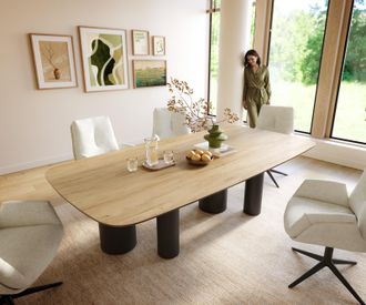 DELIFE Esstisch Edge Boot 240x120 cm Keramik Laminam Sabbia Eichefarbig Pilier Metall Schwarz, Esstische