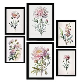 Nacnic Fleurs rose clair Affiches. Illustrations Nature et Botanique en Couleur avec des Th&egrave;mes Floraux sur des Arri&egrave;re-plans Blancs Purs. Design dint&eacute;rieur 