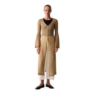 Twinset Gilet long en maille &agrave; manches &eacute;vas&eacute;es - Femme - Pulls - Jaune - Taille: 40 FR