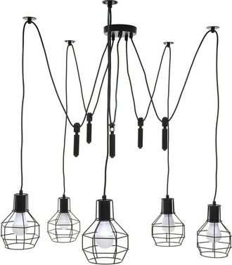 Hhg Pendelleuchte HHG 195, H&auml;ngelampe H&auml;ngeleuchte, Industrial Metall h&ouml;henverstellbar schwarz 5x Gitterlampenschirm