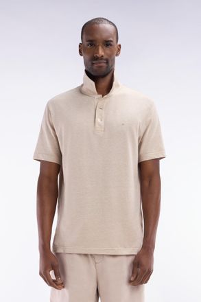 Eden Park Polo &Agrave; Manches Courtes En Coton Et Lin Beige Coupe Droite