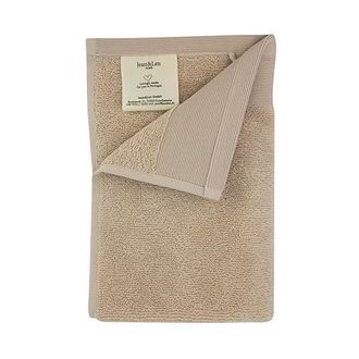 Jean & Len G&auml;stehandtuch aus 100% Bio-Baumwolle, in der Farbe beige, mit Aufh&auml;nger, Oeko-TEX und GOTS Zertifiziert, Markenlabel aus veganem Leder, G&auml;stehandt&uuml;che