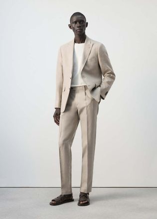 Mango Pantalon costume Amalfi 100 % lin slim-fit beige - Homme - 38 - MANGO MAN